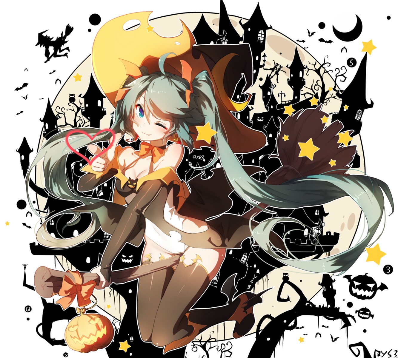 qys3 vocaloid hatsune miku cameltoe cleavage halloween heels leotard thighhighs witch | #448916 ...